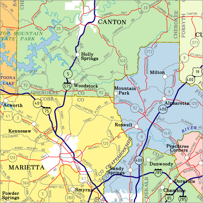Laminated Map Large Detailed Roads And Highways Map Of Georgia State